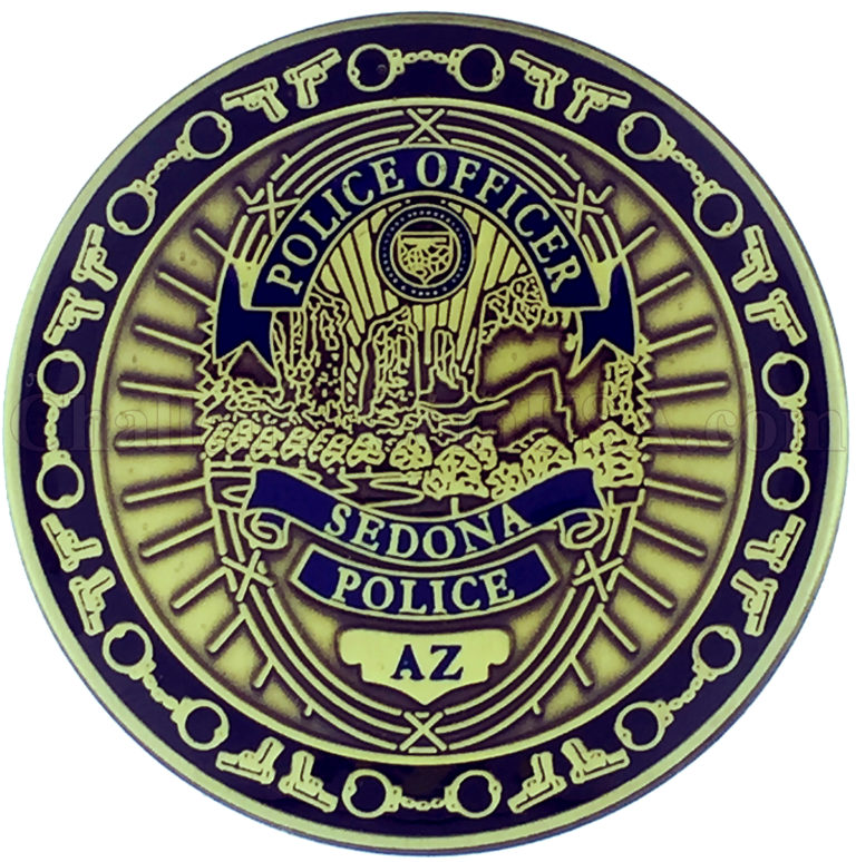 ChallengeCoinUSA Sedona Arizona Police Coin in antique bronze.
